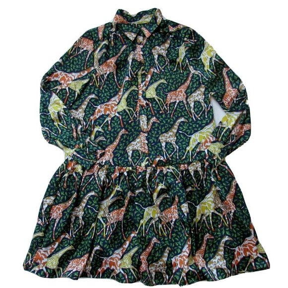 J. Crew | Dresses | Nwt Jcrew Shirtdress In Navy Saffron Giraffes ...